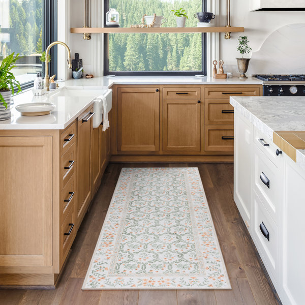 Bungalow Rose Tapis d'intérieur rayé à motif floral rayé ivoire Rayna ...